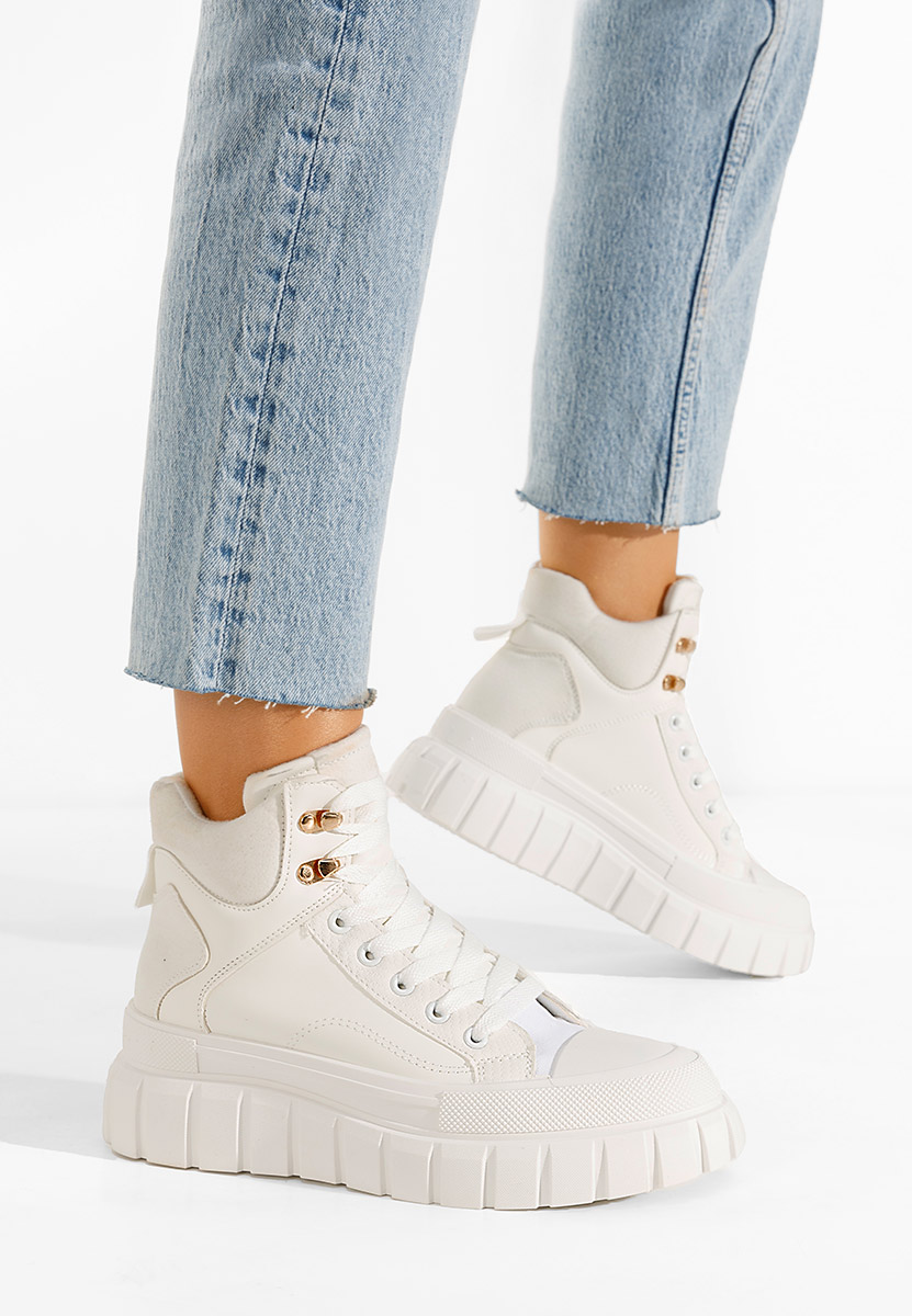 Bocanci cu platforma Santiago albi - Zapatos