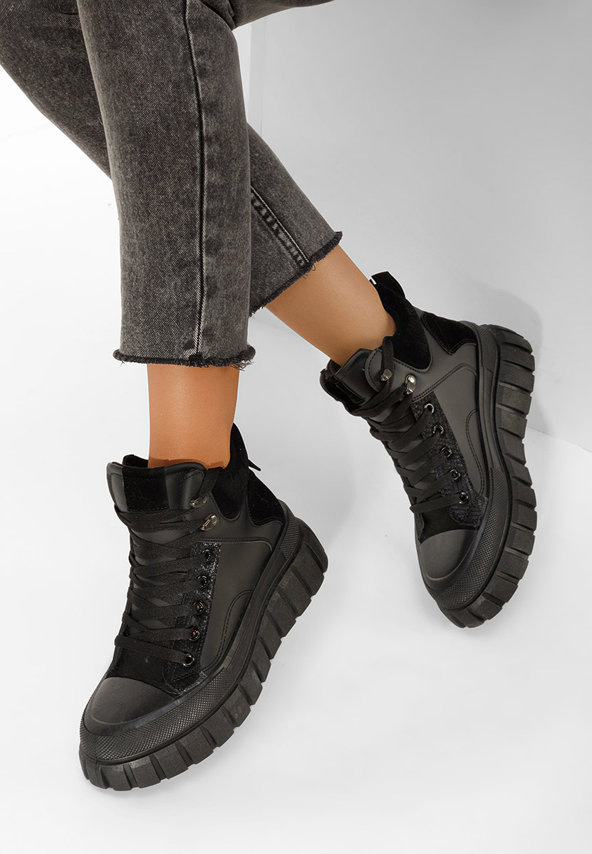 Bocanci cu platforma Santiago negri - Zapatos