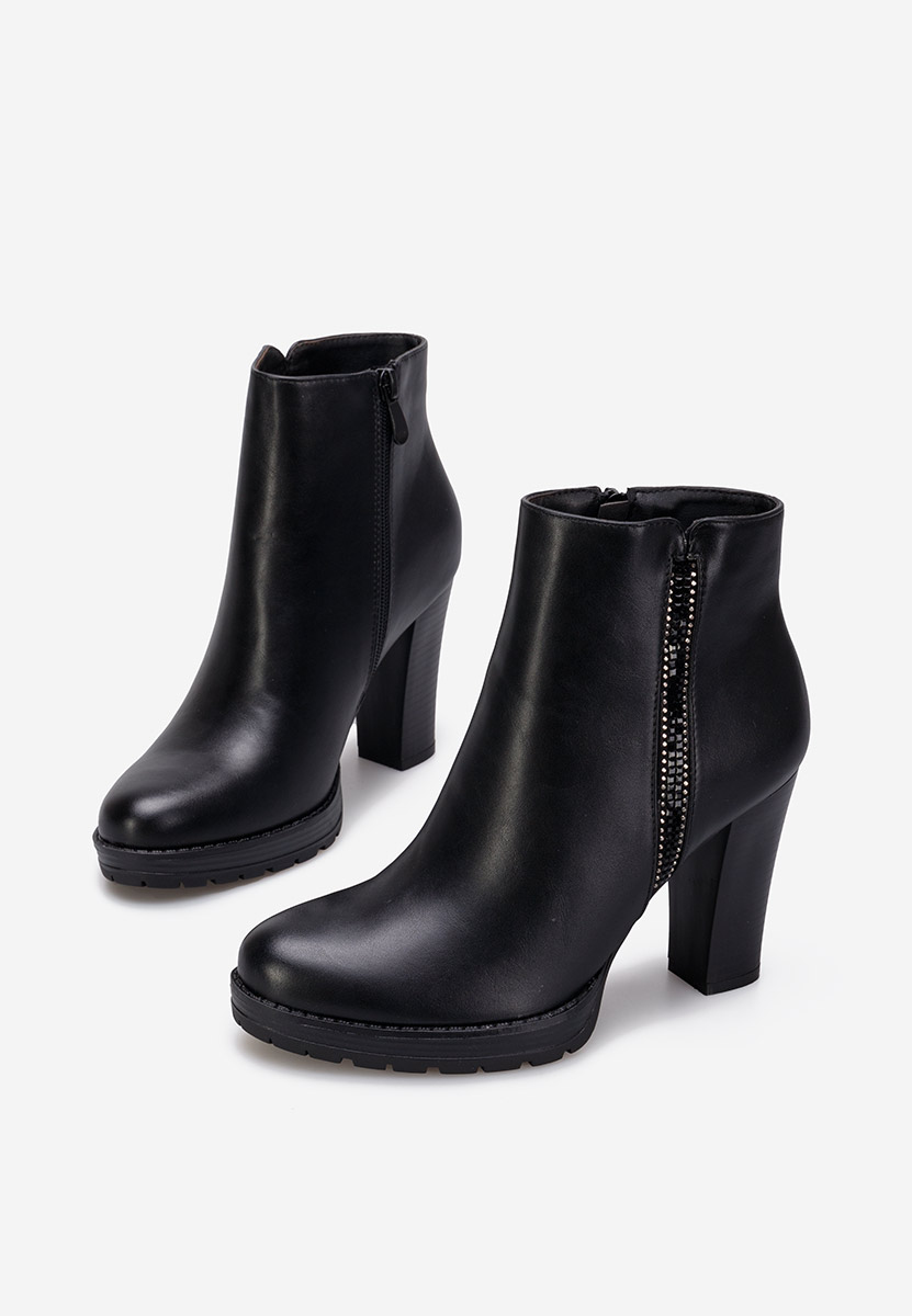 Botine cu toc gros negre Udenia - Zapatos