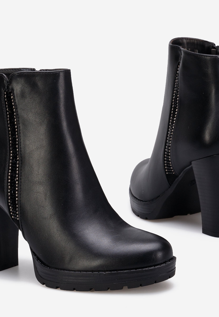 Botine cu toc gros negre Udenia - Zapatos