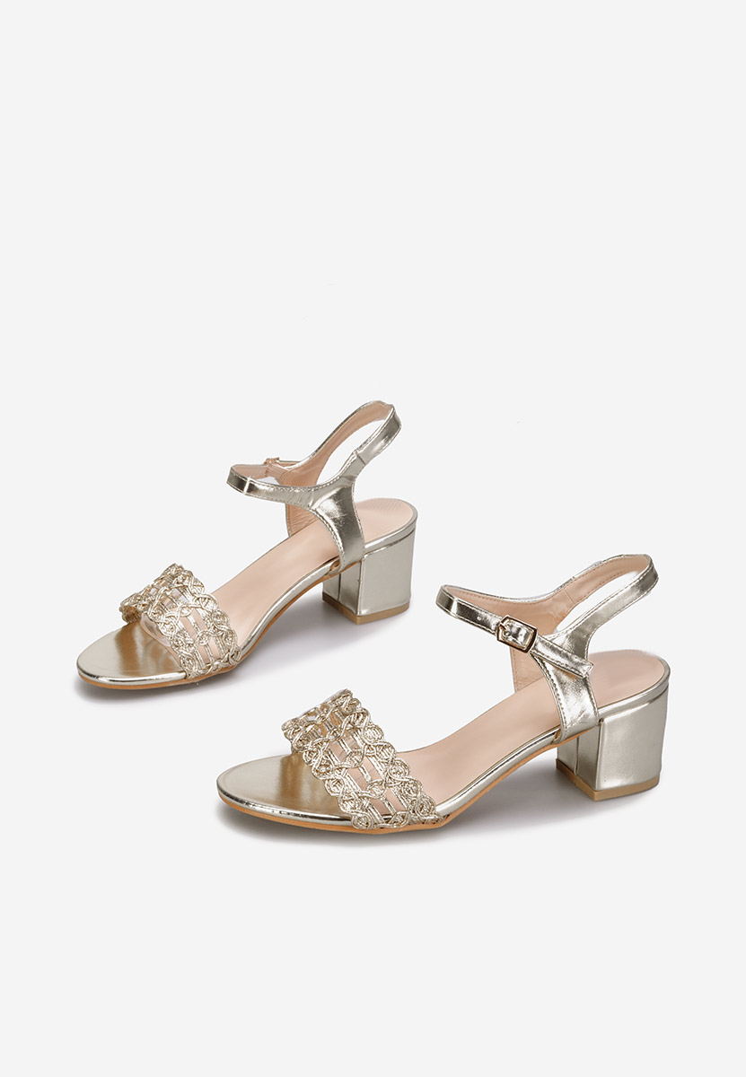 Sandale elegante cu toc mic Soraya aurii - Zapatos