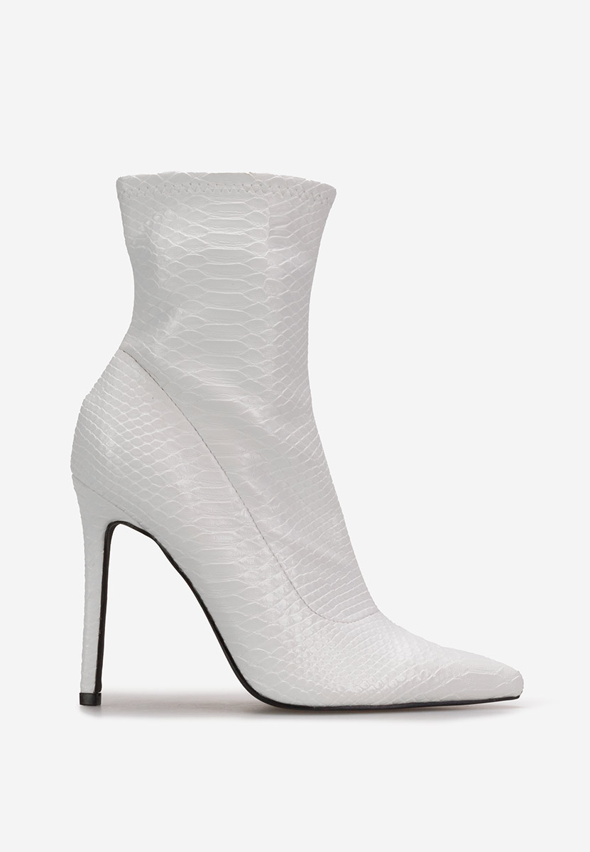 Botine cu toc subtire Kalinda albe - Zapatos