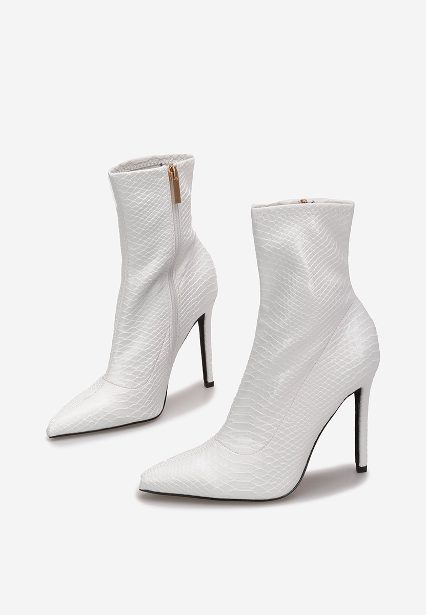 Botine cu toc subtire Kalinda albe - Zapatos