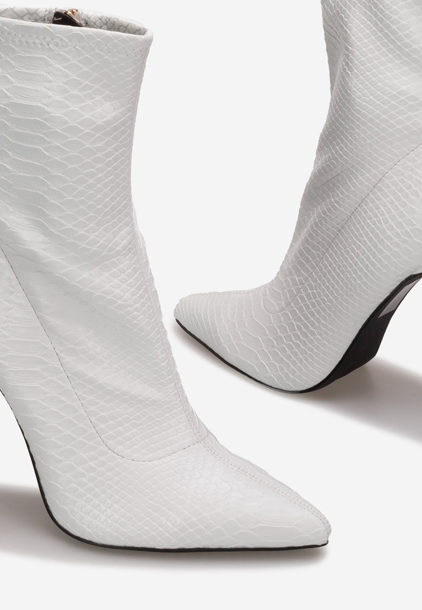 Botine cu toc subtire Kalinda albe - Zapatos
