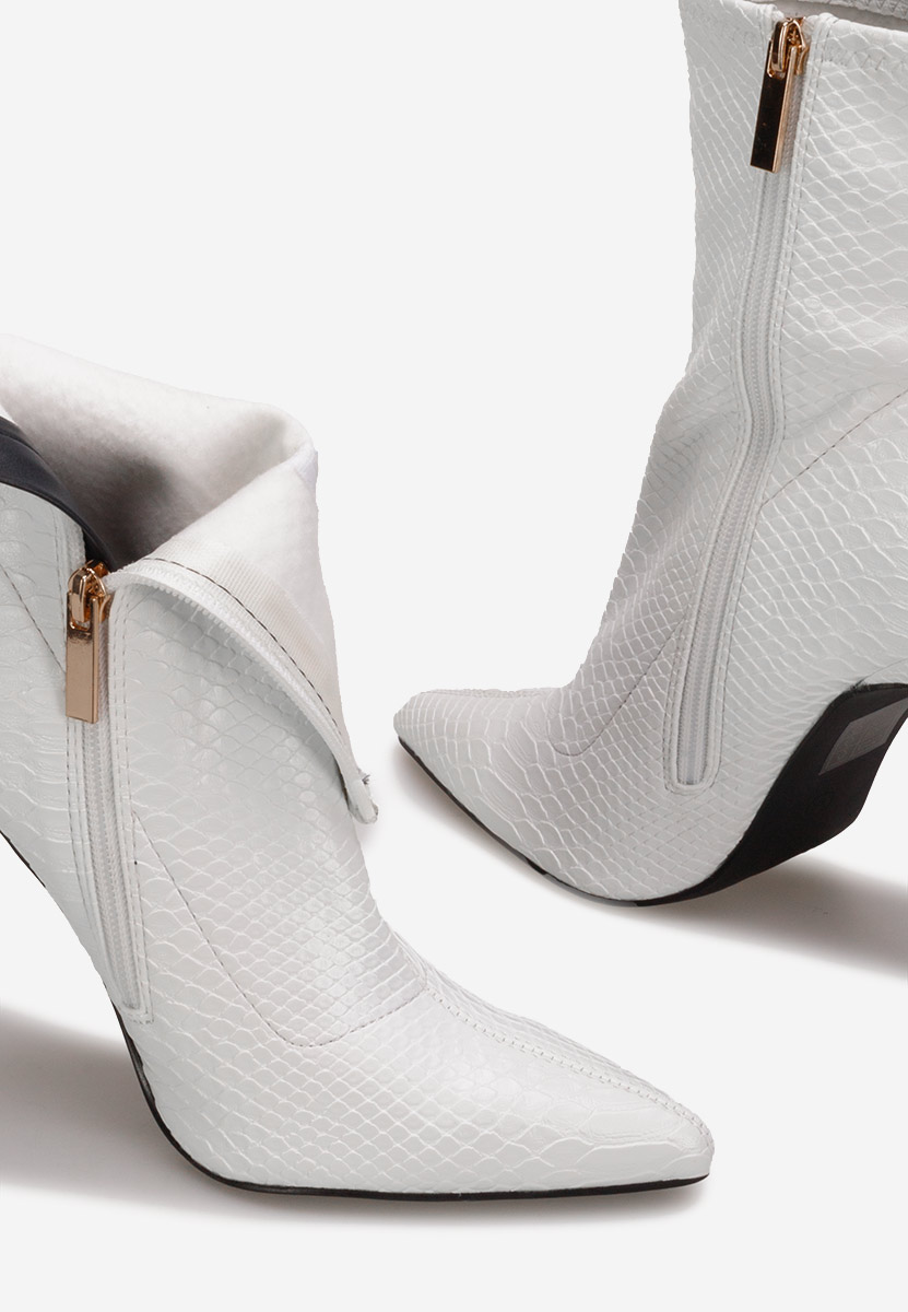 Botine cu toc subtire Kalinda albe - Zapatos