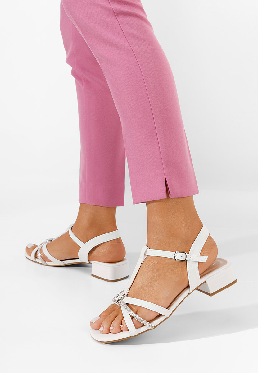Sandale cu toc mic Sabina albe - Zapatos
