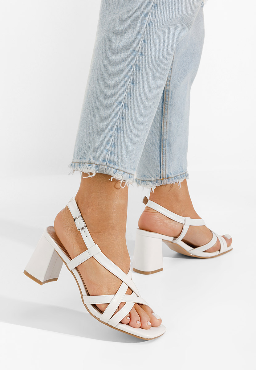 Sandale cu toc gros Nahia albe - Zapatos