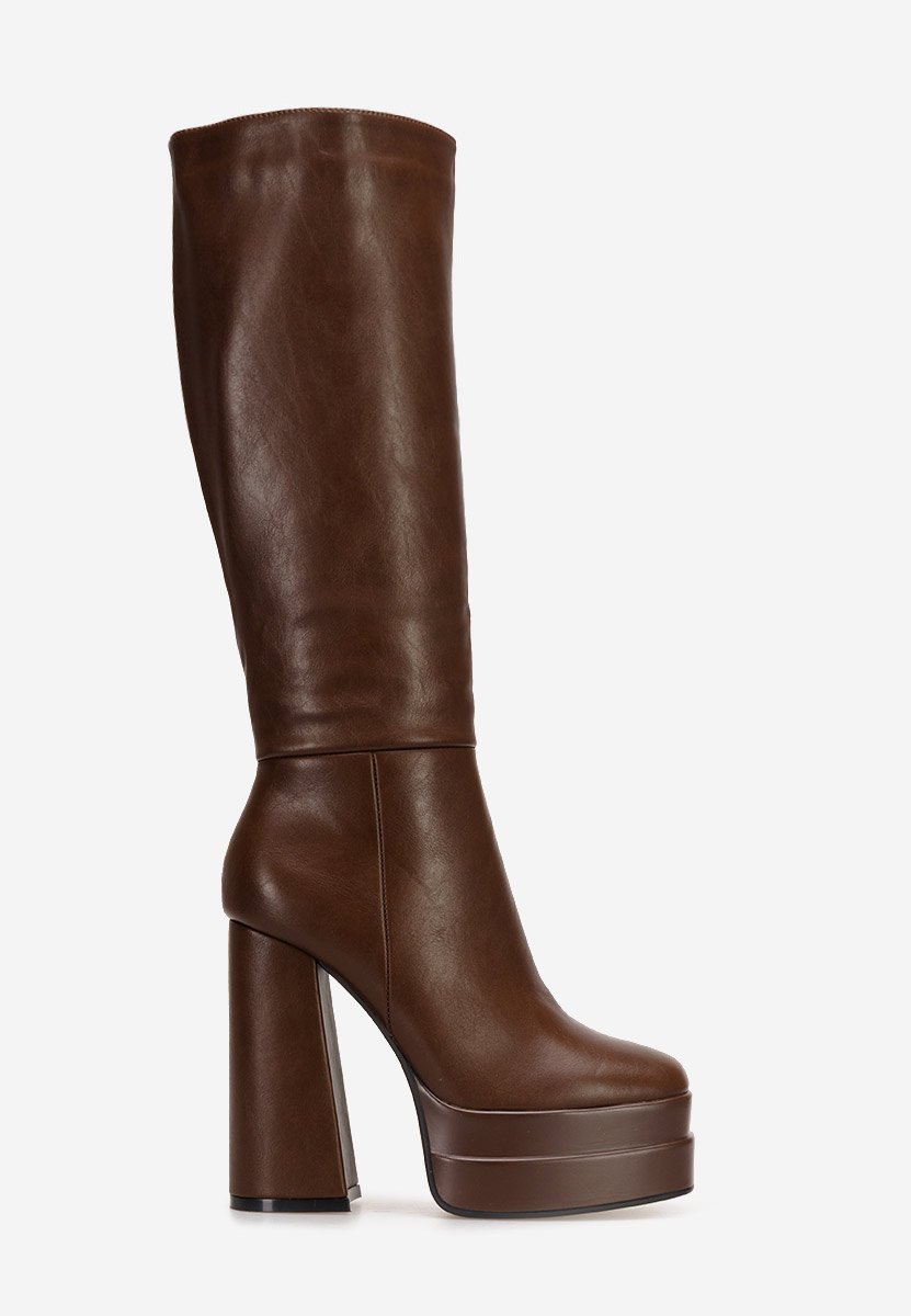 Cizme cu toc gros Neoda maro - Zapatos