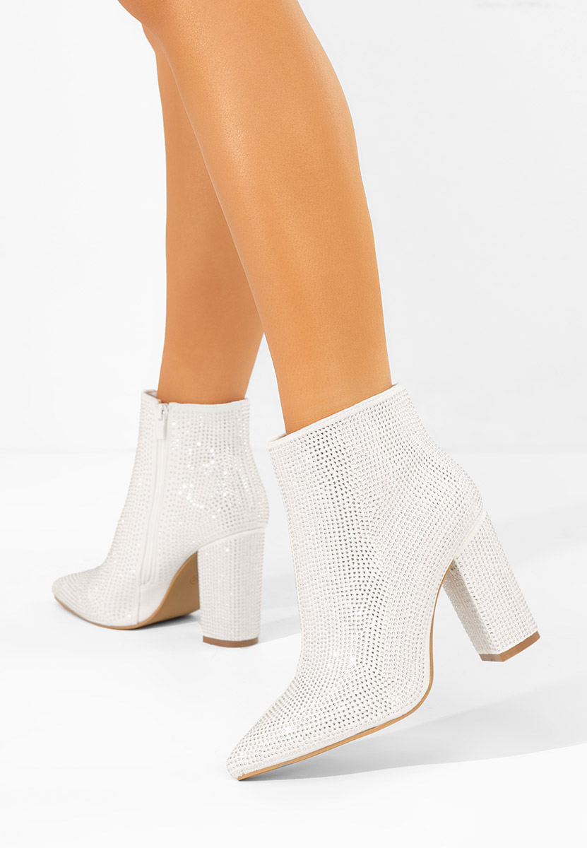 Botine cu toc gros Glira albe - Zapatos