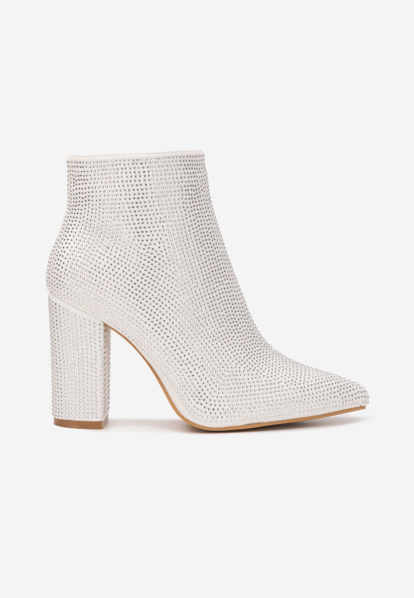 Botine cu toc gros Glira albe - Zapatos