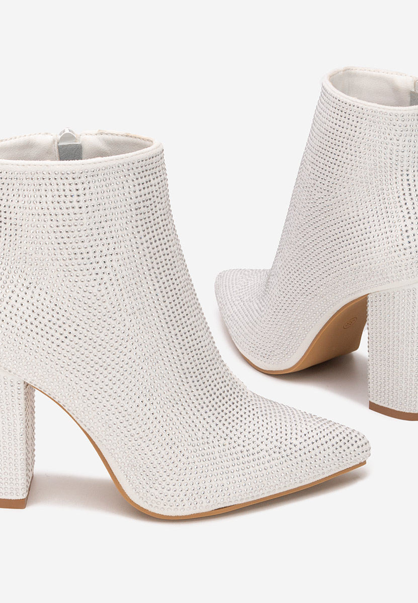 Botine cu toc gros Glira albe - Zapatos